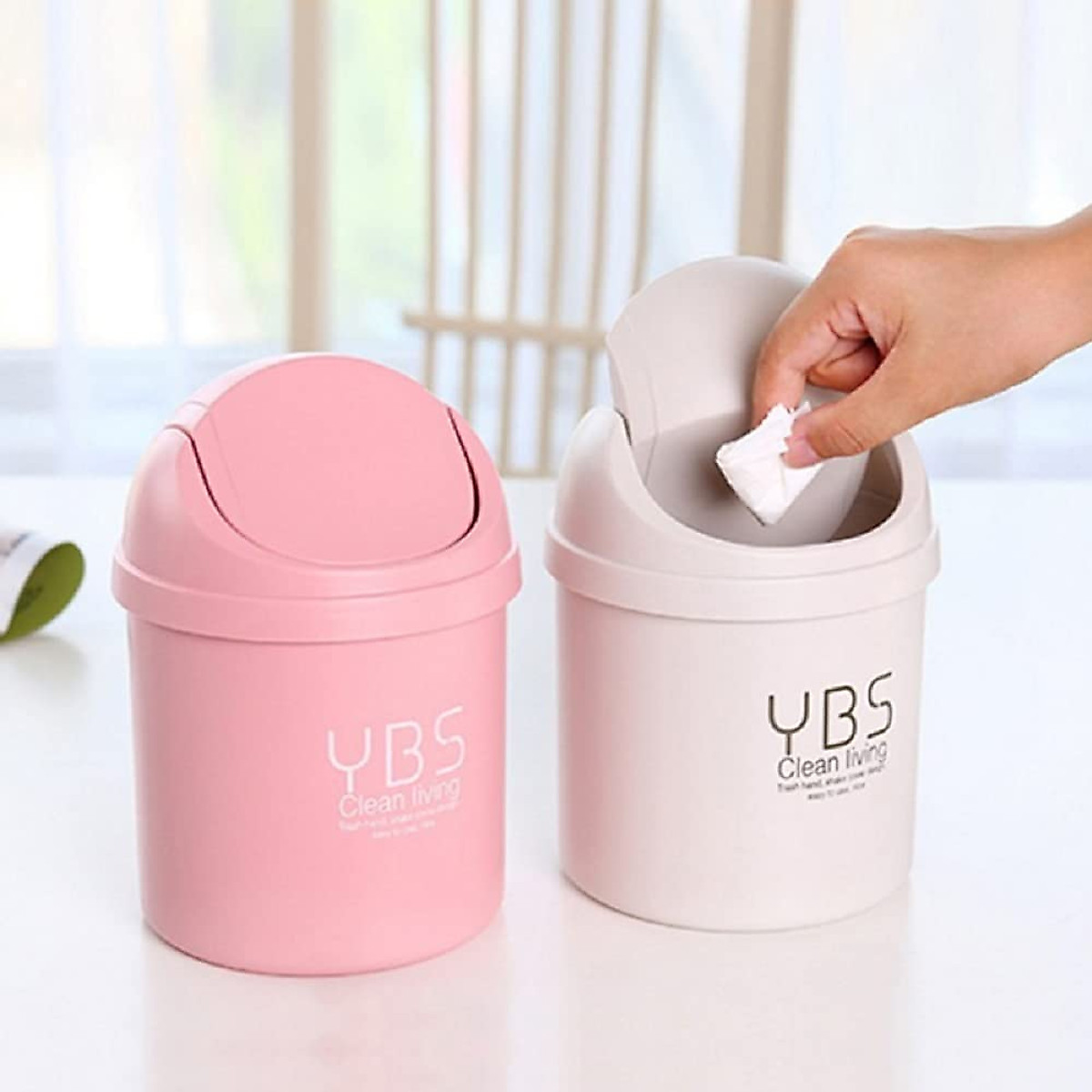 Ochine Mini Trash Can Garbage Can Bin Mini Waste Can with Swing Lid Car Trash Can Small Wastebasket Desk Countertop Dustbin Garbage Organizer Storage for Home Office Kitchen Bathroom Bedroom