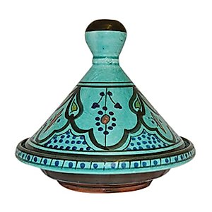 Moroccan Handmade Serving Tagine Ceramic With Vivid colors Original 8 inches Across Aqua