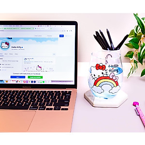 Toynk Sanrio Hello Kitty Rainbow Peek Stemless Wine Glass, Tumbler Cup For Cocktails | Holds 20 Ounces