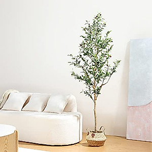 LYERSE 6ft Artificial Olive Tree Tall Fake Potted Olive Silk Tree with Planter Large Faux Olive Branches and Fruits Artificial Tree for Office House Living Room Home Decor
