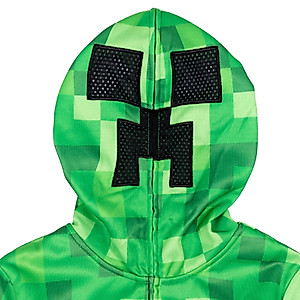 Minecraft Creeper Little Boys Fleece Zip Up Hoodie with Mesh Cosplay Hood Mask Green 4