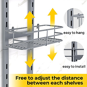 ODesign Over The Door Shower Caddy, 3-Tier Adjustable Hanging Shower Caddy with Soap Holder & 4 Hooks, Rustproof Bathroom Shower Organizer with Suction Cup, Shower Rack for Shampoo Razor, Slate-Grey