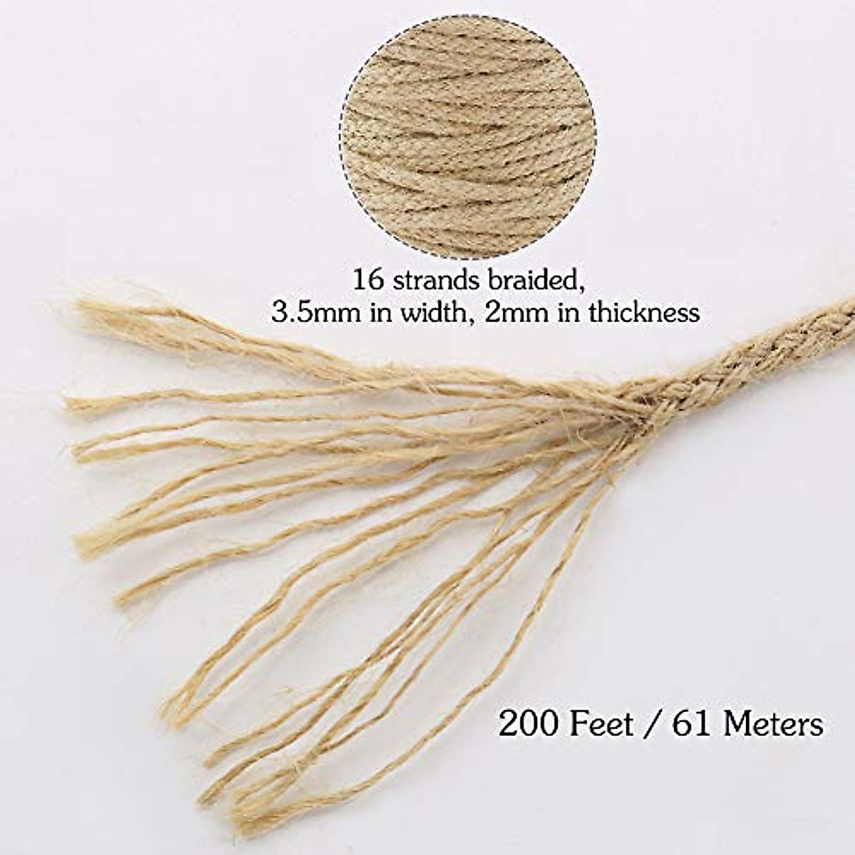 Tenn Well Jute Twine, 200Feet 3.5mm Braided Jute Rope, Natural Twine String for Crafts, Gift Wrapping, Gardening, Macrame Projects
