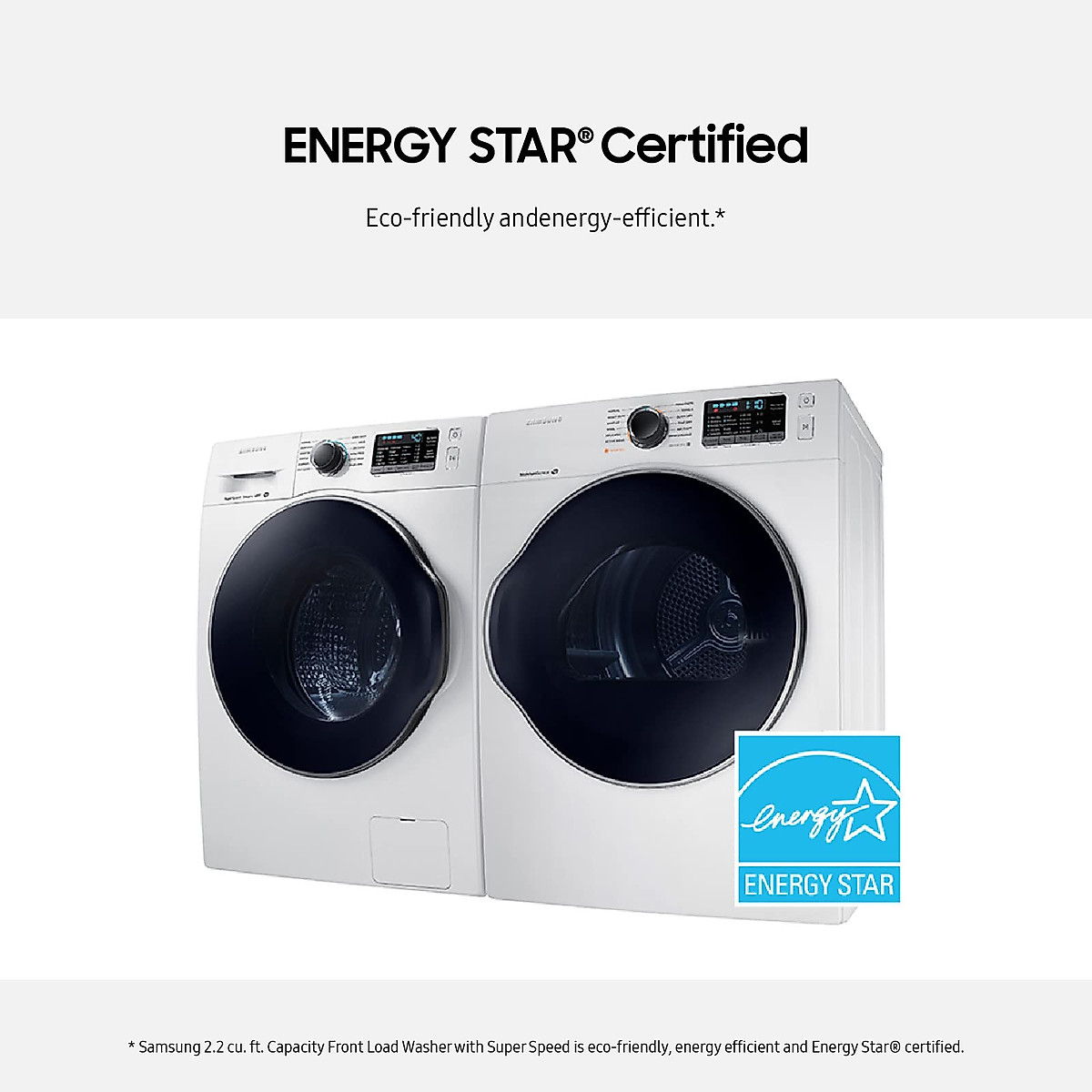 SAMSUNG 2.2 Cu Ft Compact Front Load Washer, Stackable for Small Spaces, 40 Minute Super Speed Washing Machine, Steam Wash Clothes, Self Cleaning, Energy Star Certified, WW22K6800AW/A2, White