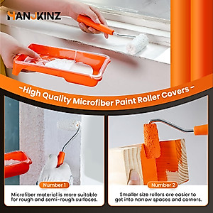HANJKINZ Paint Roller kit, 2 Inch 15 Pack Small Paint Roller Kit with Microfiber Paint Roller Covers, Paint Tray, Paint Tray Liner, Mini Paint Roller for Painting Corners