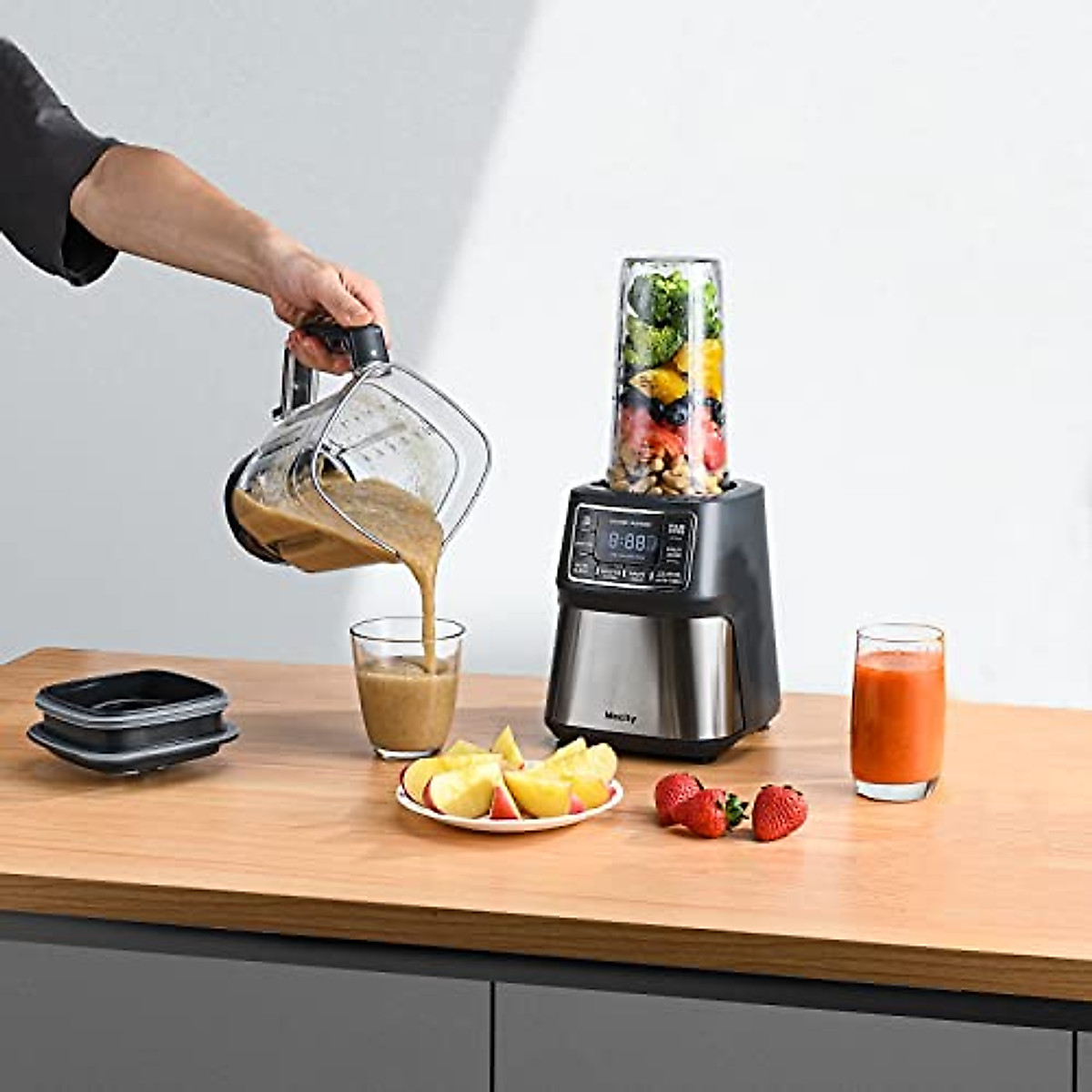 Mecity Professional Countertop Blender With Vacuum Pump, Sport Bottle, Electric High Speed Blender For Smoothie shakes Juice Soup Baby Food Frozen Fruits, LCD Display, Ice Crusher, Auto Clean, 53 Oz, 120V, 1000W