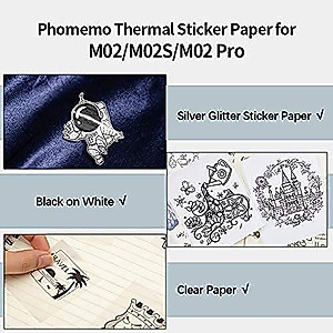 Phomemo M02 Mini Bluetooth Label Maker with 1 White/Clear/Silver Glitter Sticker Paper, Pink