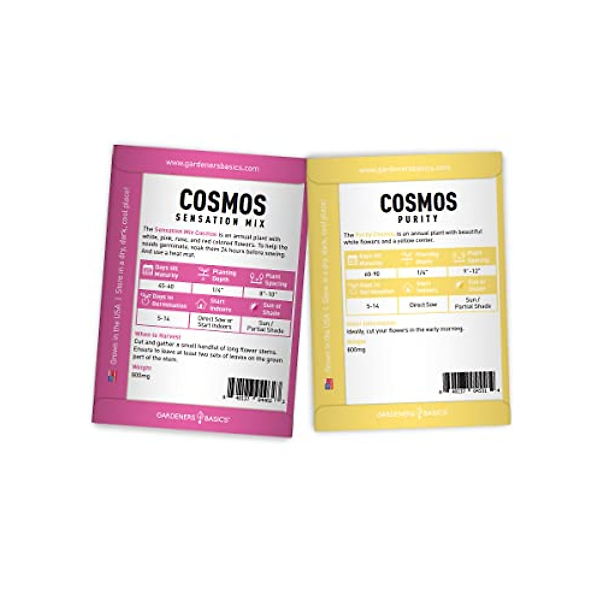 Cosmos Seeds for Planting Outdoors Flower Seeds (4 Variety Pack) Cosmos Candystripe, Sensation Mix, Dazzler, Purity Pink and White Varieties for Bees, Pollinators Wildflower Seed by Gardeners Basics