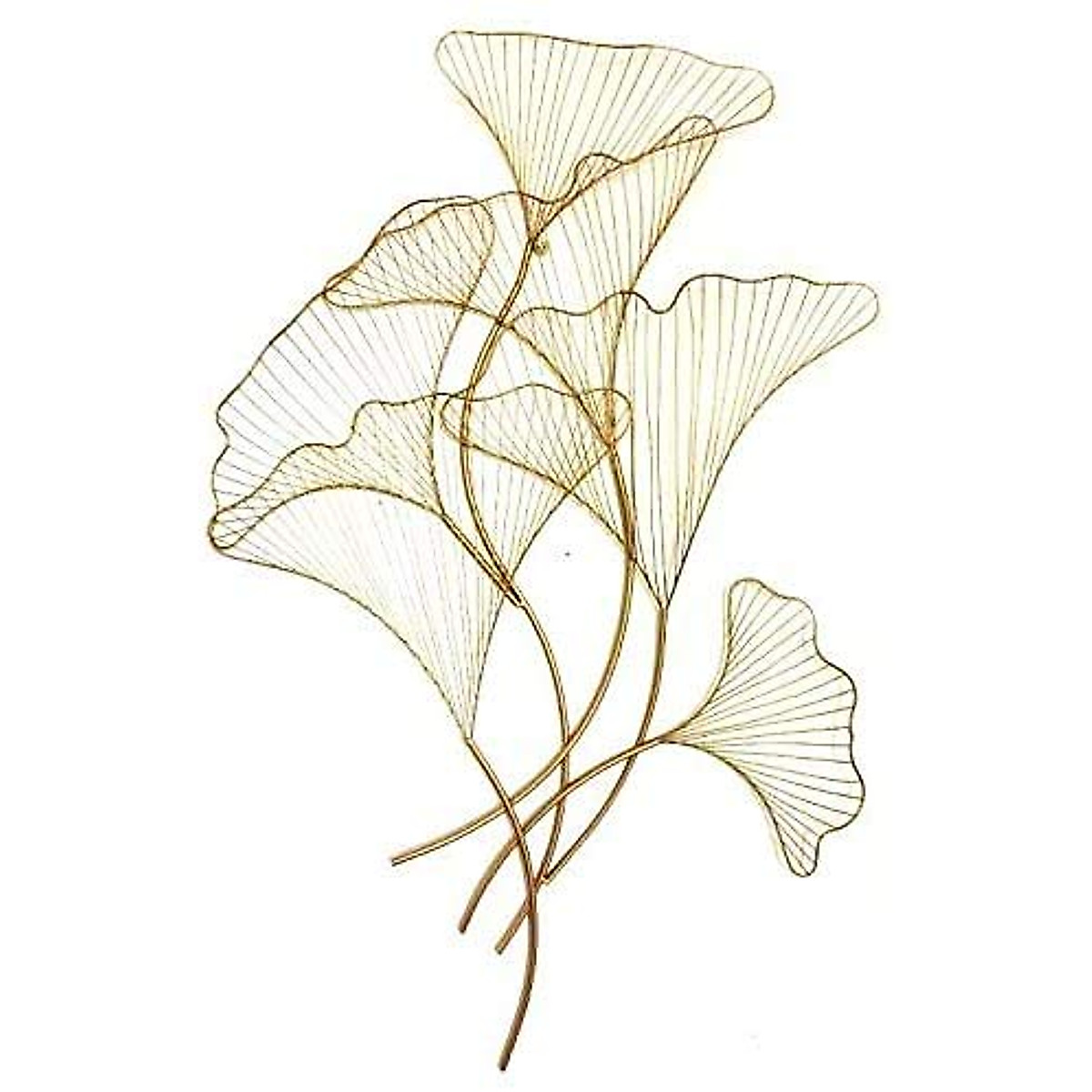 Bellaa Metal Wall Art Golden Ginkgo Leaf Modern Contemporary Abstract Japanese Style Minimalist 3D Sculpture Figurine Unique Home Decor Living Room Outdoor Wrought Iron Accent Large Biloba Flower