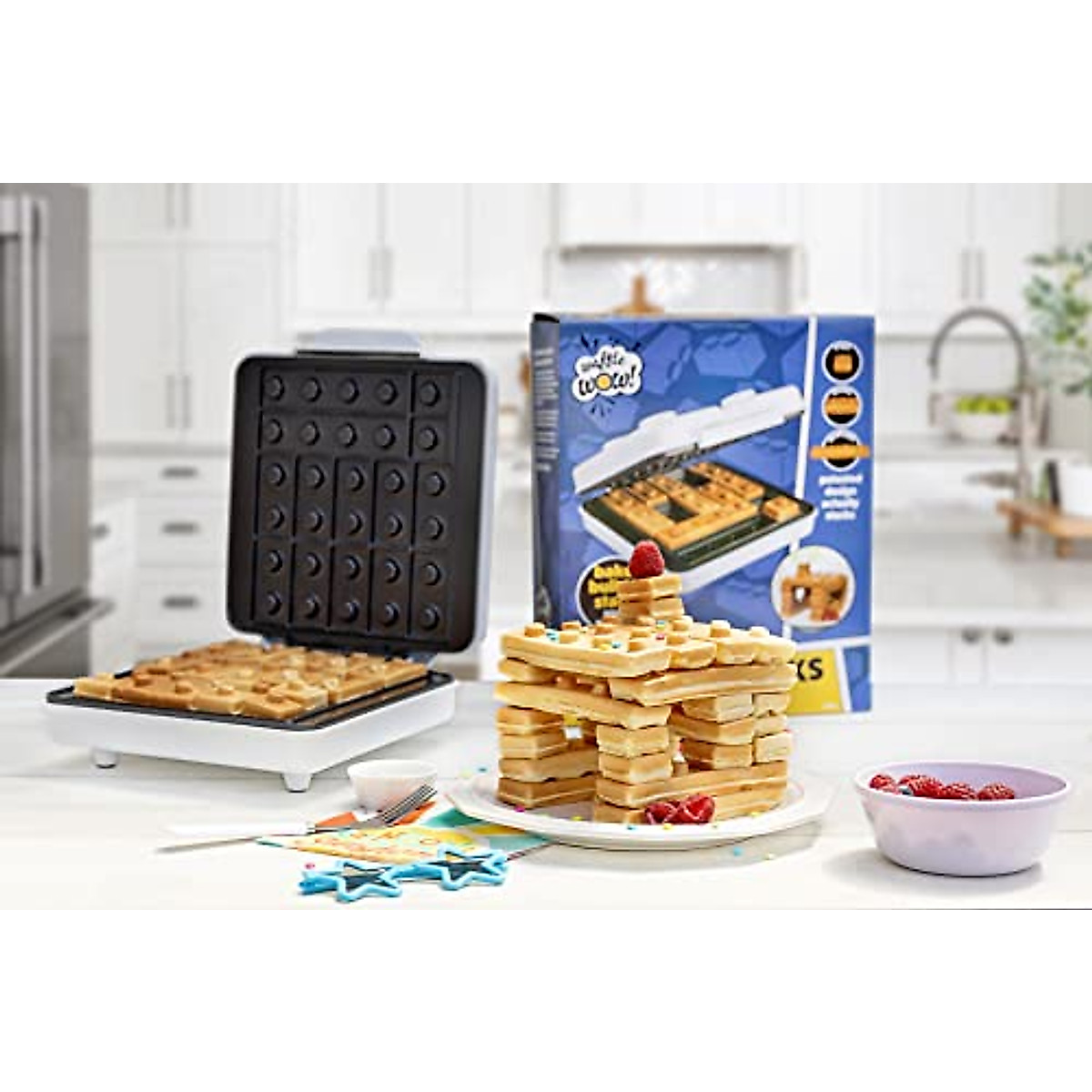 Building Brick Electric Waffle Maker- Cook Fun, Buildable Waffles, Pancakes in Minutes - Build Houses, Cars & More Out of Stackable Waffles- Bite Sized Easy to Hold, Nonstick Iron, Kids Breakfast Gift