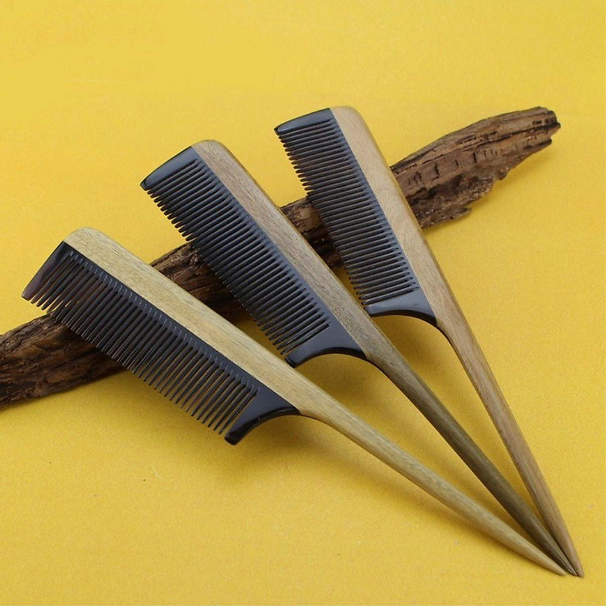 Sandalwood Wood Comb No Static Handmade Wide Tooth Comb and Fine Tooth Teasing Tail Comb Natural Buffalo Horn Teeth Comb Wooden Comb Set