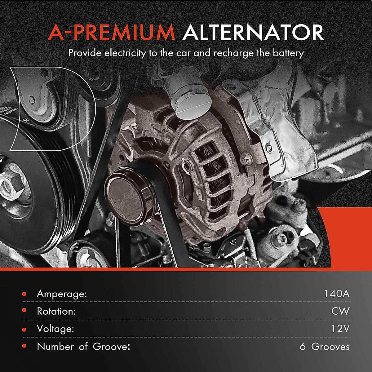 A-Premium Alternator Compatible with Dodge Grand Caravan & Chrysler Town & Country 2001-2007, Voyager 2001-2003, 3.3L 3.8L, 140Amp 12V CW 6-Groove Clutch Pulley, Replace# AND0293, VND0293