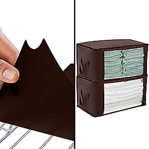 Gorilla Grip Wire Shelf Liners Set of 3 and Clothes Storage Bag Organizer Set of 2, Shelf Liner Size 14x24 in Brown, Waterproof Hard Plastic, Storage Bag Size 90L in Brown, Clear Window, 2 Item Bundle