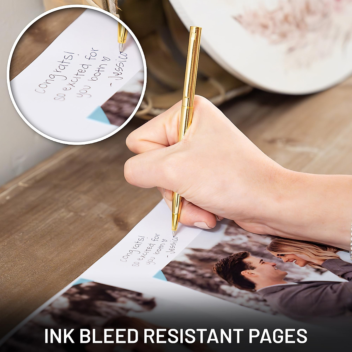 Wedding Guest Book - 8" x 10" Keepsake Guest Book for Party, Anniversary, Retirement, Graduation Sign-in & Photos with 2 Multi-Colored Photo Sticker Sheets, Golden Pen and Bookmark