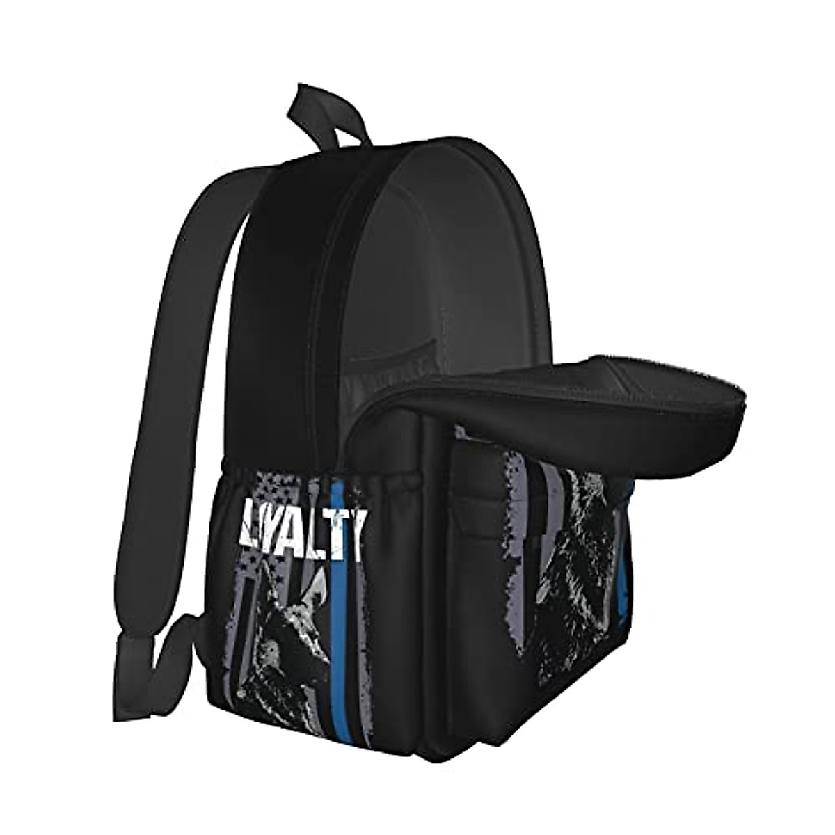 Police K9 Unit Dog Loyalty Thin Blue Line Flag Backpack Lightweight School College Bookbag Casual Travel Daypack