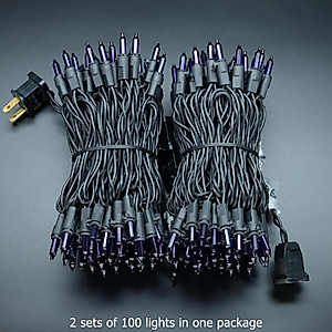 YULETIME Purple String Lights with Black Wire, Pack of 2 Strands 33 Ft 100 Count UL Certified Outdoor Halloween String Lights (Purple - Black Wire)