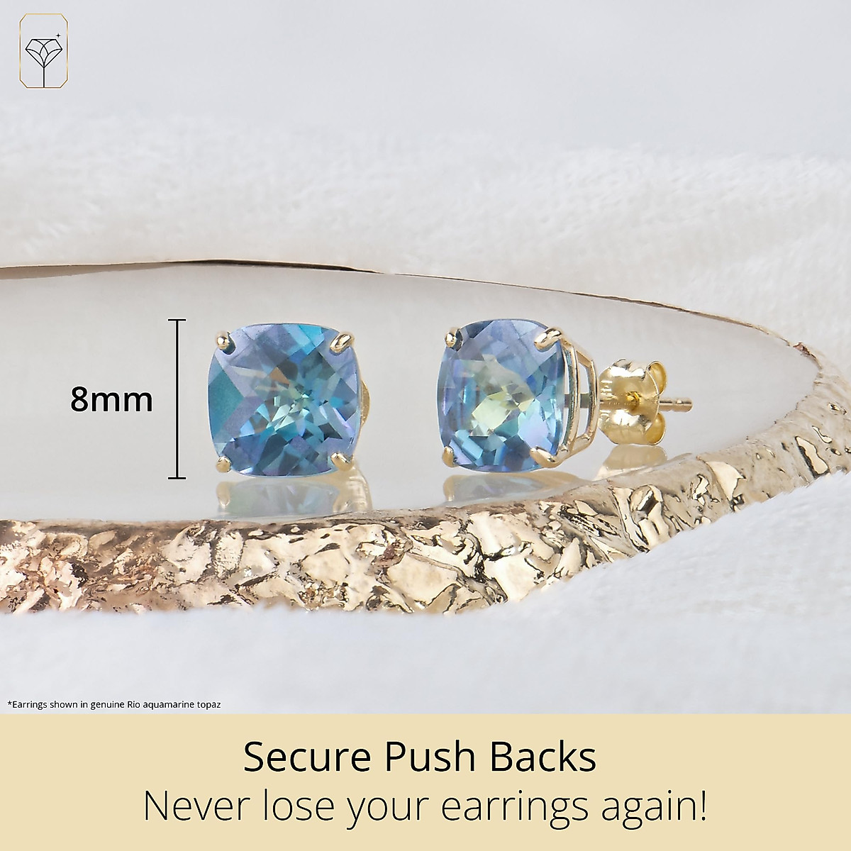 MAX + STONE 14k Yellow Gold 8mm Cushion Cut November Birthstone Mercury Mist Topaz Stud Earrings for Women