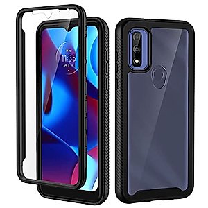 Seacosmo Moto G Pure Case - Full Body Shockproof, Slim & Lightweight with Built-in Screen Protector, Black & Clear