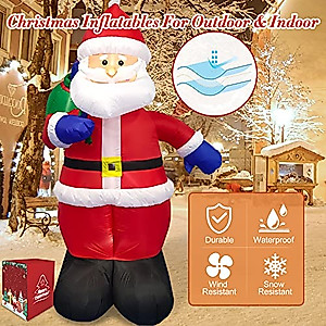 8FT Tall Christmas Santa Inflatables Outdoor Decorations, Inflatable Santa Claus with Gift Bag Built-in LED Lights Blow Ups Yard Decoration Décor for Holiday Xmas Party Indoor Garden Lawn Patio
