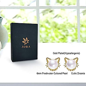 Gold Plated Freshwater Pearl Stud Earrings Cute Cat Earrings for Women Gift