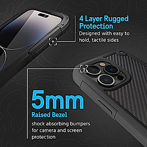 Pelican Shield Kevlar Series - iPhone 14 Pro Max Case 6.7" [Compatible with MagSafe] [21FT Military Grade Drop Protection] Magnetic Charging iPhone Case Cover with Belt Clip Holster Kickstand - Black