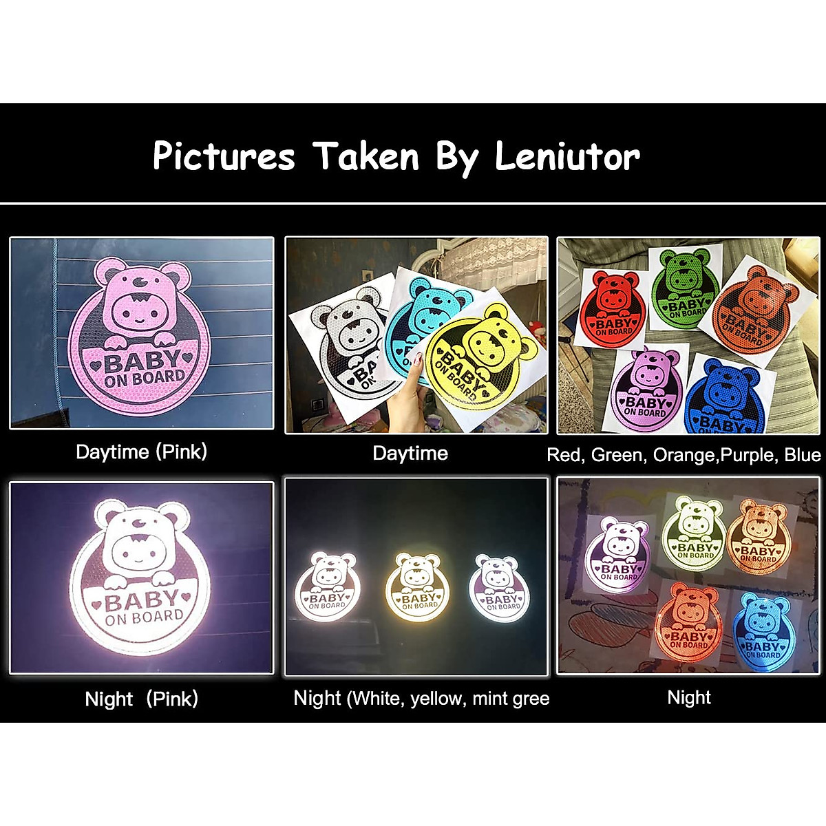 Leniutor 2Pcs Cute Koala Bear Baby On Board Car Sticker, High Intensity Reflective Baby Kids in Car Bumper Window Warning Decal, 6”x 7” (Yellow)