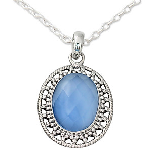 NOVICA Artisan Handmade Chalcedony Pendant Necklace Pale Blue Artisan Crafted Silver Sterling India Serenity Airy [18 in L 2 mm W Pendant(s) 1.6 in L x 0.9 in W x 0.3 in D] ' Azure Ice'