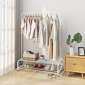 White Commercial Garment Rack,Closet Garment Rack, Heavy Duty Clothes Storage Organizer for Bedroom, Free-Standing and Closet Organizer and Storage with Hanger Rods Clothes Rack for Hanging Clothes