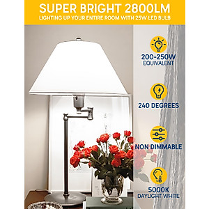 200-250 Watt Equivalent LED Light Bulb, A21 Super Bright LED Light Bulbs 25W, High Output 2800 Lumens, E26 Daylight White 5000K for Home, Office, Store, Garage, Warehouse, Garden, 2-Pack