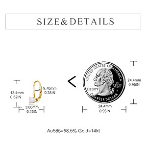 14k Solid Gold Leverback Earrings for Women Opal Jewelry Birthday Gifts for Her (4mm)