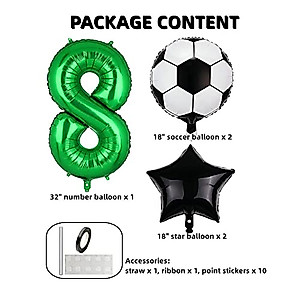 Soccer Balloons 8th Birthday Decoration for Boys, Soccer Birthday Party Supplies Qatar 2022 World Cup Party Decoration Balloons Foil Mylar Green Sports Theme Party Supplies Decor