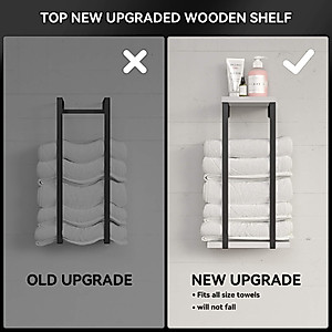 Towel Racks for Bathroom, Wall Mounted Towel Holder with Wood Shelf, Metal Bathroom Towel Rack for Towel Storage and Organization, White Bathroom Towel Holder, Rolled Towel Racks for Bathroom - White