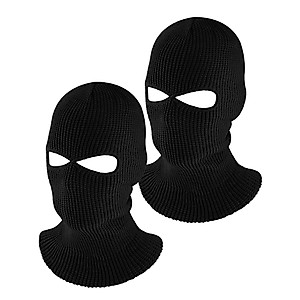 WILLBOND 2 Pieces Knitted Full Face Cover 2-Hole Winter Ski Balaclava Face Covering for Adult Supplies (Black)