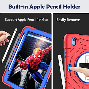 LTROP iPad 10th Generation Case(10.9-inch, 2022), iPad 10th Gen Case with Screen Protector, Hand/Shoulder Strap, Swivel Kickstand, Sturdy Cover Case for iPad 10.9 10 Generation for Kids Boys, Red