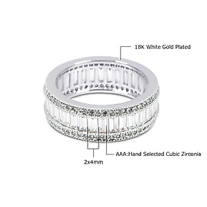 Savlano 18K Gold Plated Cubic Zirconia 8MM Emerald Cut Eternity Lustrous Ring Band for Women (6)