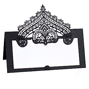 50 Pcs Laser Cut Wedding Place Cards Tented Name Card Folded Cards Blank Cardstock for Wedding, Banquet tables,Table Setting, Buffet, Baby Shower, Bridal Shower (Black)