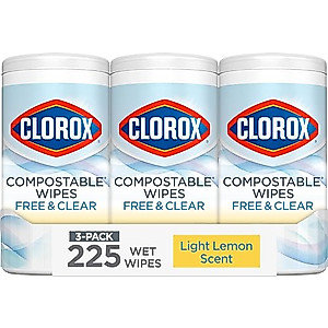 Clorox Compostable Cleaning Wipes - All Purpose Wipes - Household Essentials, Simply Lemon, 75 Count (Pack of 3)