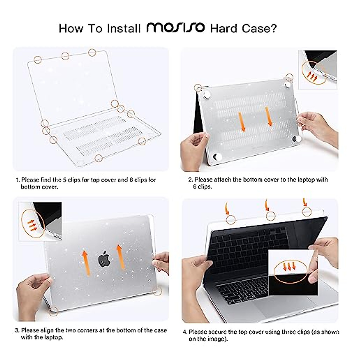 MOSISO Compatible with MacBook Air 15 inch Case 2023 2024 Release M3 A3114 M2 A2941, Sparkly Glitter Plastic Hard Shell&Keyboard Cover&Screen Protector&Webcam Cover&Type C Adapter 2 Pack, Transparent