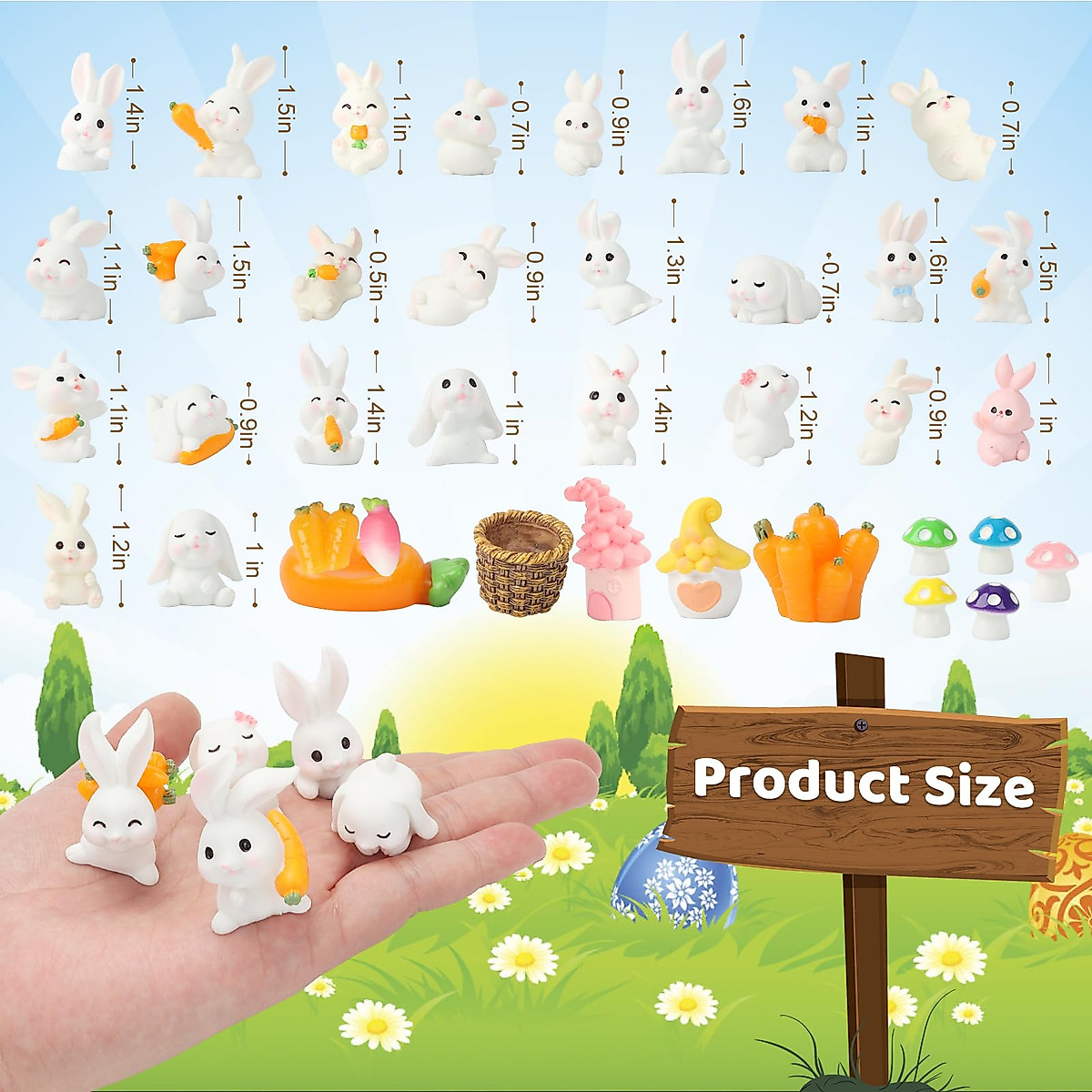 40pcs Mini Resin Animals Tiny Easter Bunny Figures to Hide - Bulk Animal Figurines for Easter Basket Stuffers Egg Fillers Easter Decorations Dollhouse Fairy Garden Accessories, Funny Easter Gifts