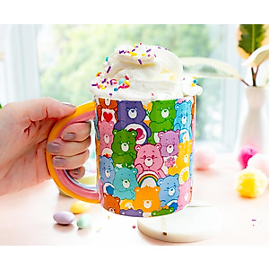 Care Bears Allover Print Ceramic Mug With Rainbow Handle | Large Coffee Cup For Tea, Espresso, Cocoa | Holds 20 Ounces