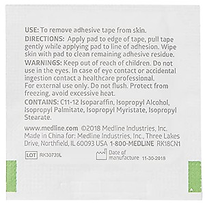 Medline Adhesive Remover Pad, Acetone-Free, Sterile 2-Ply Pad, 100 Count