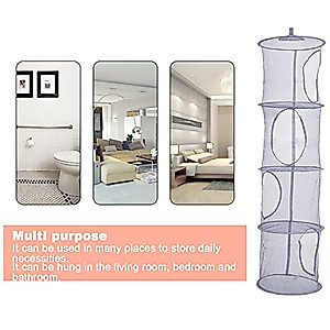 Denpetec Hanging Mesh Storage Organizer Net, 4 Compartments Foldable Toy Space Saving Bag for Kid Room Toys, Gloves, Hats, Socks Storage(Grey)