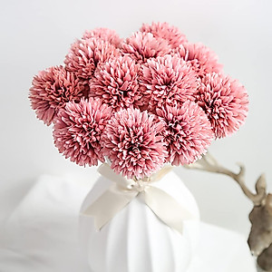 IPOPU Silk Flower Arrangements, 12pcs Artificial Chrysanthemum Flower Balls for Centerpieces Aesthetic Room Decor Baby Shower Garden Wreath Home Decor (Bean)