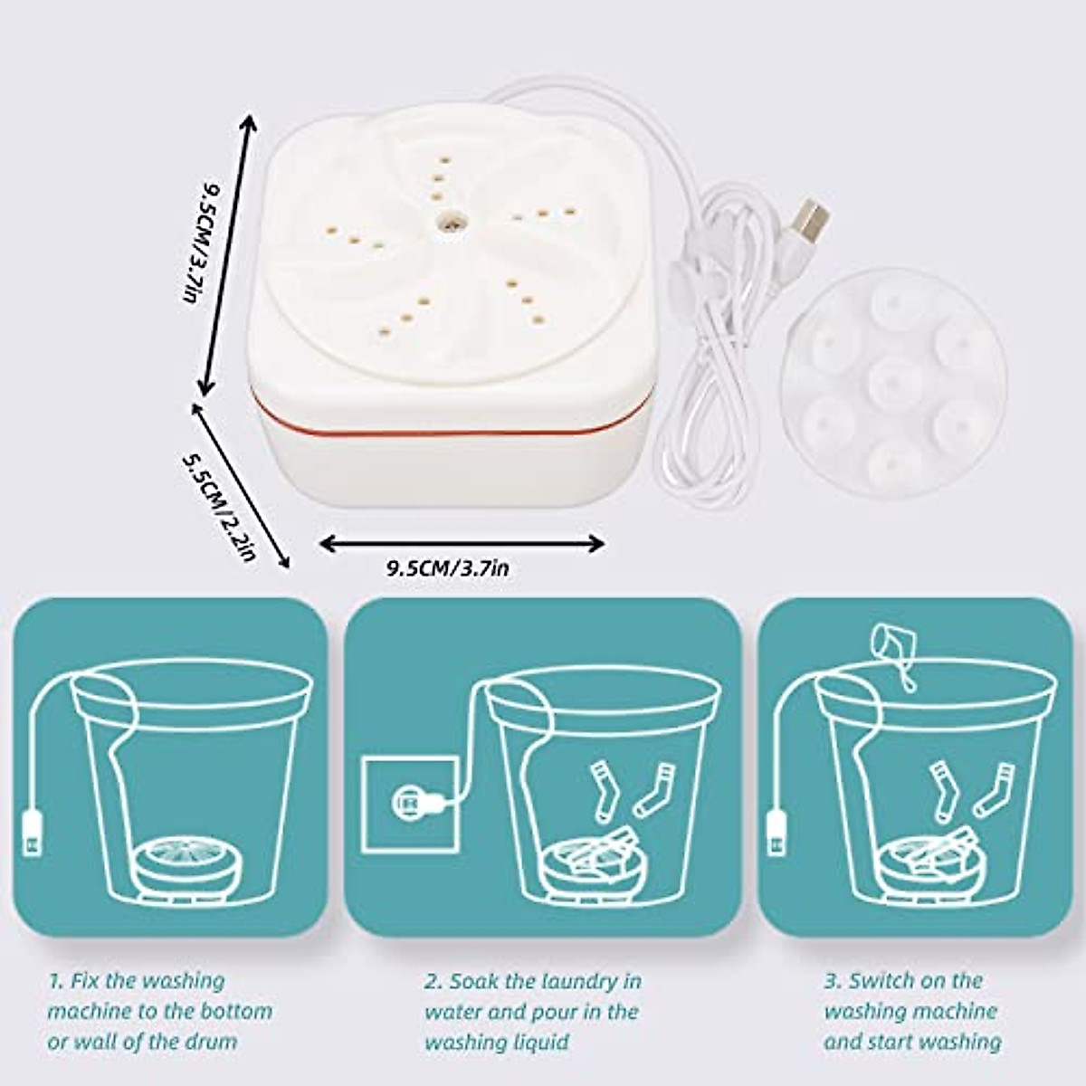 Ultrasonic Turbo Washing Machine, Mini Portable Washing Machine, Sink Washing Machine for Dorm Home Travel, 30 Minute Timer, USB Powered (White)