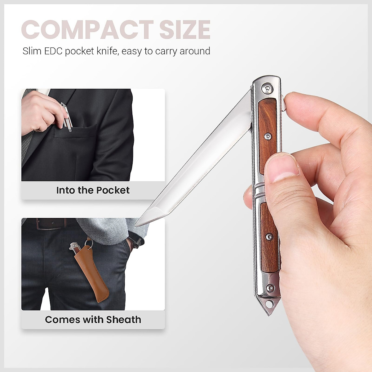 ITOKEY EDC Pocket Knife for Men, Tanto Folding Knife, Pocket Knives with Clip, Glass Breaker, Sheath, Slim Knife, Cool Keychian Knives for Outdoor Survival, Camping