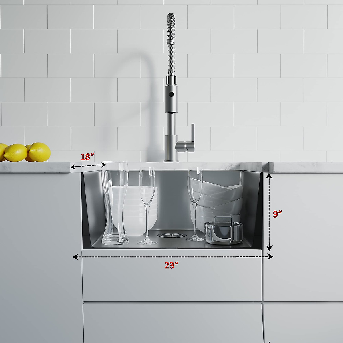 Dowell 9" Deep Undermount Single Bowl 23x18 Stainless Steel Kitchen Sink (18 Gauge, 6005 2318)