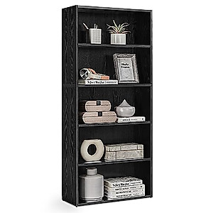 VASAGLE Bookshelf, 5-Tier Open Bookcase with Adjustable Storage Shelves, Floor Standing Unit, Black ULBC165T56