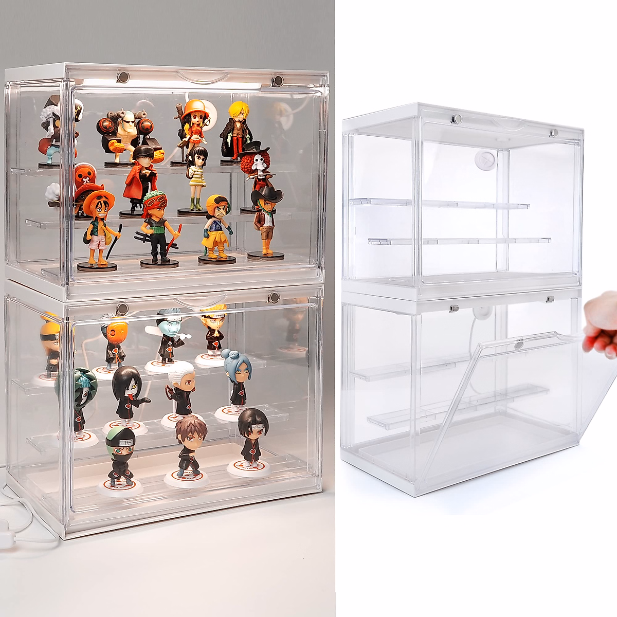 Display Case for Mini Action Figures with Lighting System for Collectible Pop Figures and Toys, 11.8 in x 9.1 in x 6.7 in Dustproof Showcase (1 Set) Transparent