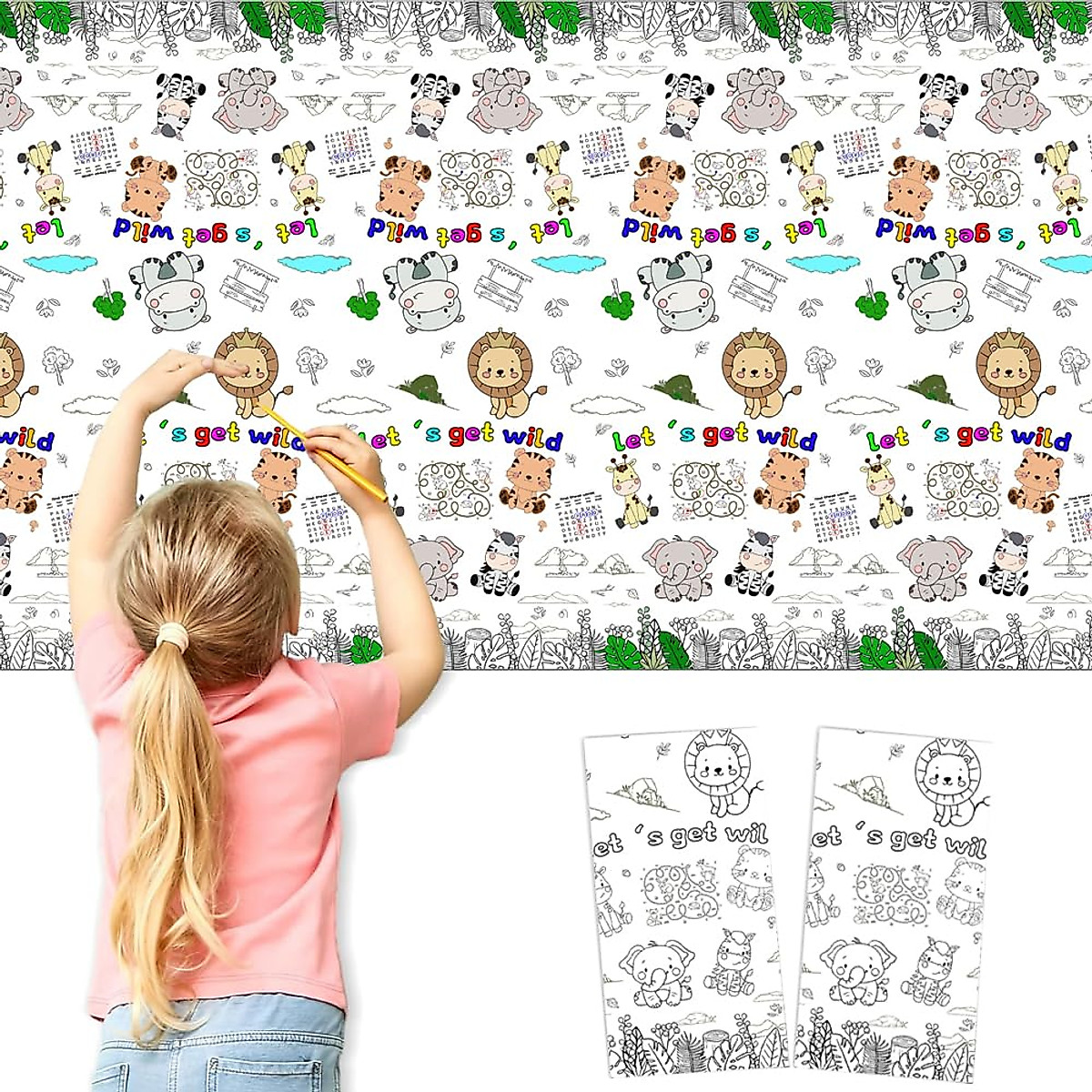 2Pack Coloring Paper Tablecloth for Kids Animal Paper Tablecloths Zoo Paper Table Covers Giant Coloring Poster Table Covers Disposable Table Cloths Birthday Party TableCloth Covers for Kids 47.2X71 In