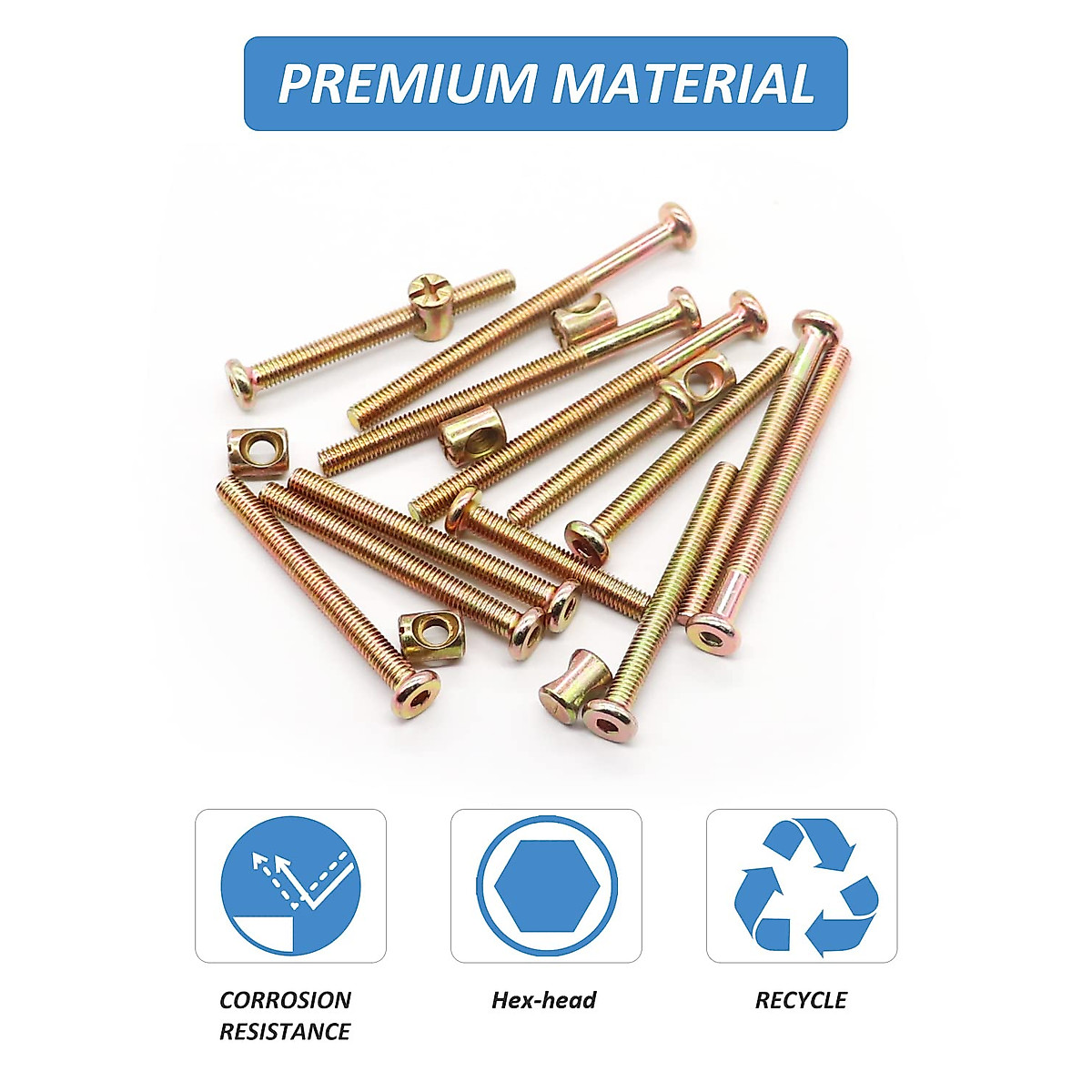 Crib Screws Hardware Replacement Kit - 16 Set Baby Bed Frame Bolts &Barrel Nuts Set, M6x40mm/ 50mm/ 60mm/ 70mm/ 80mm Hex Drive Socket Cap Screws Barrel Nuts